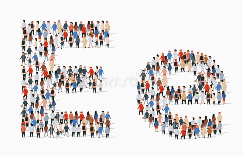 Large Group of People in Letter E Form Stock Vector - Illustration of ...