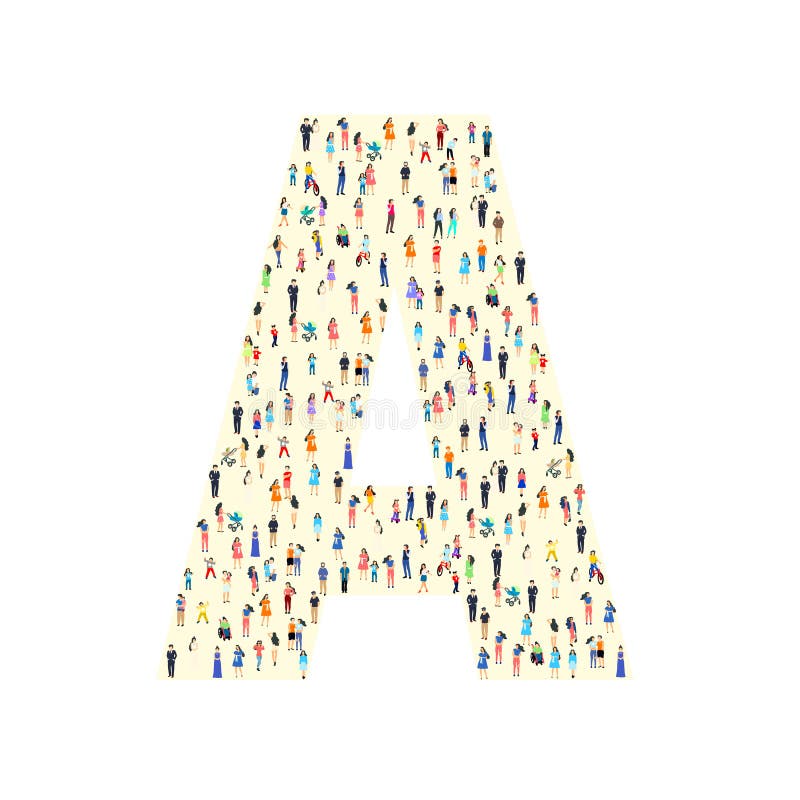 Large Group of People in Letter a Form. People Font. Clean Vector Font ...
