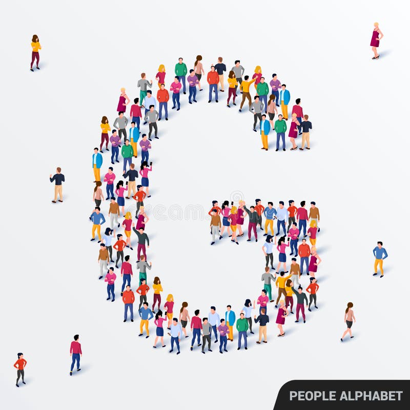 Large Group of People in Letter G Form. Human Alphabet Stock Vector ...