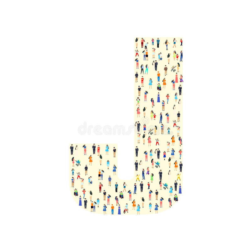 Large Group of People in Letter J Form. People Font. Clean Vector Font ...