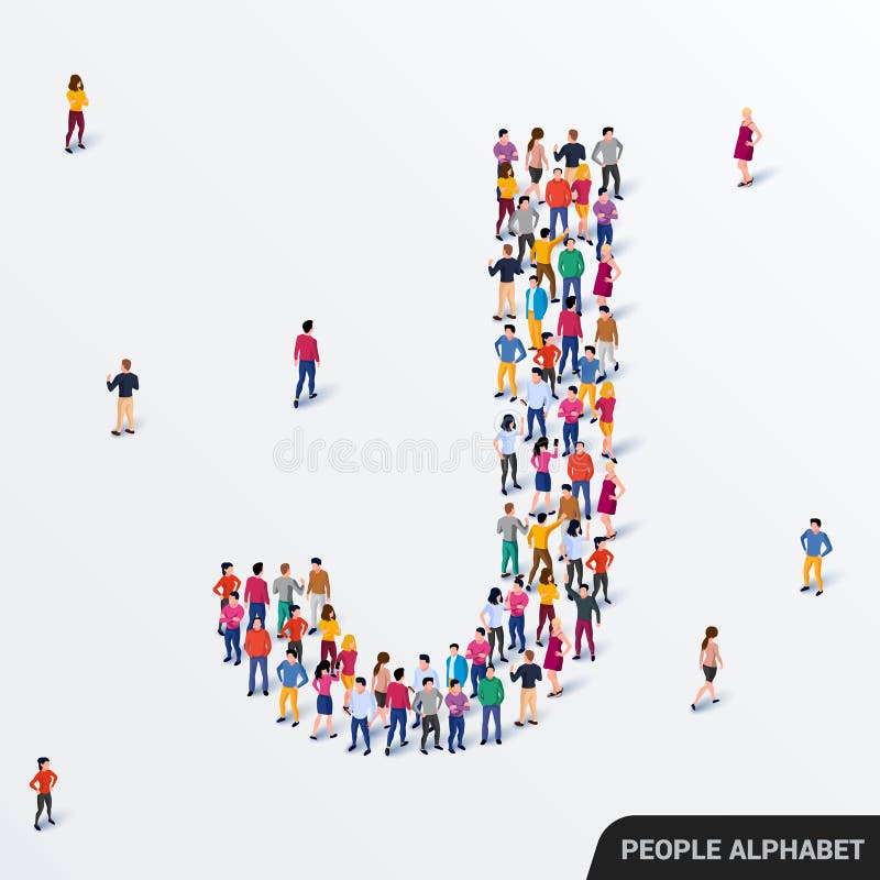 Large Group of People in Letter J Form. Human Alphabet Stock Vector ...