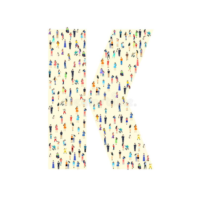 Large Group of People in Letter K Form. People Font. Clean Vector Font ...