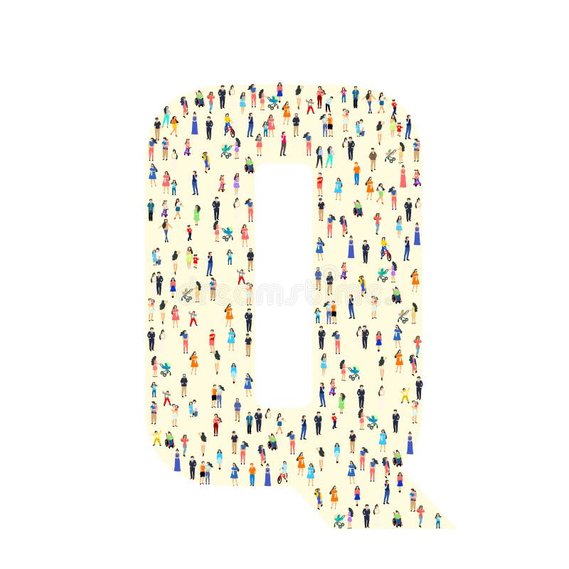 Large Group of People in Letter Q Form. People Font. Clean Vector Font ...