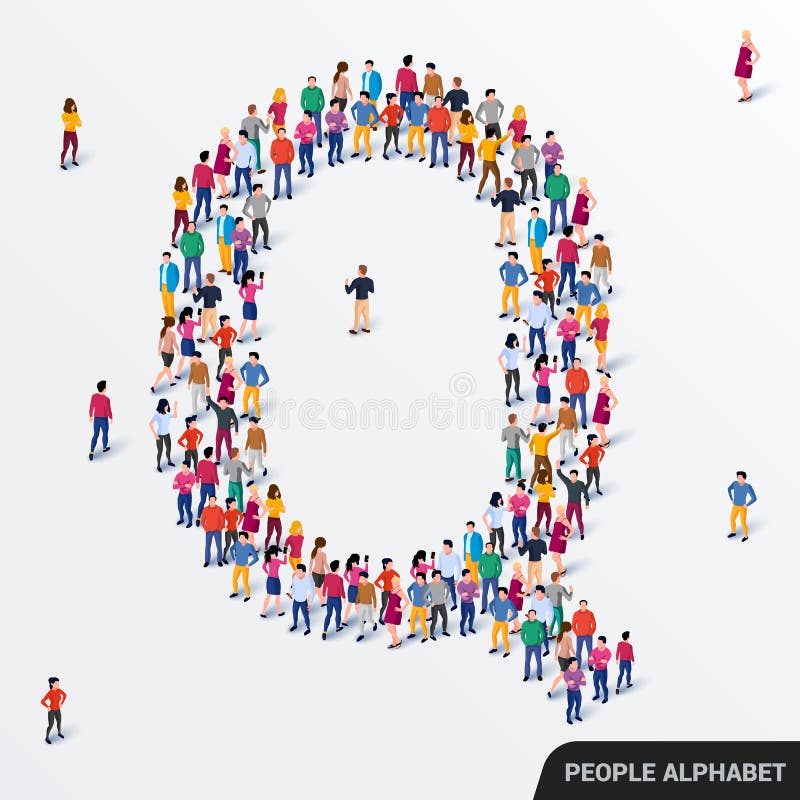 Large Group of People in Letter Q Form. Human Alphabet Stock Vector ...