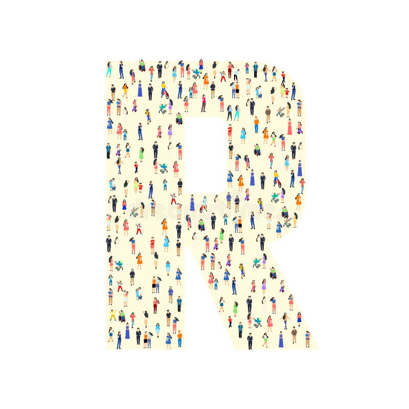 Large Group of People in Letter R Form. People Font. Clean Vector Font ...