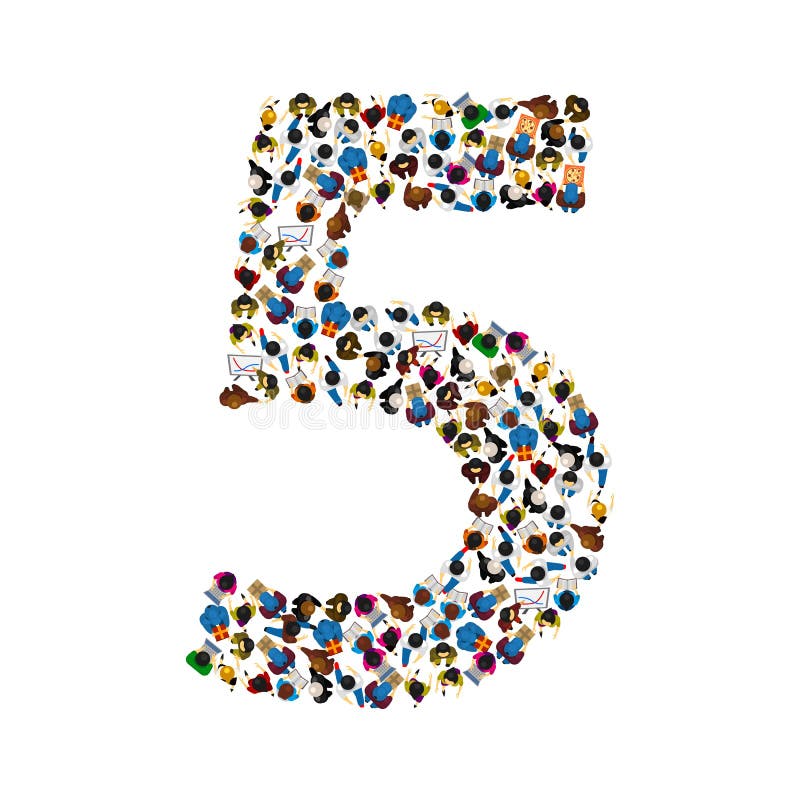 Large Group of People in Number 5 Five Form. People Font. Vector ...