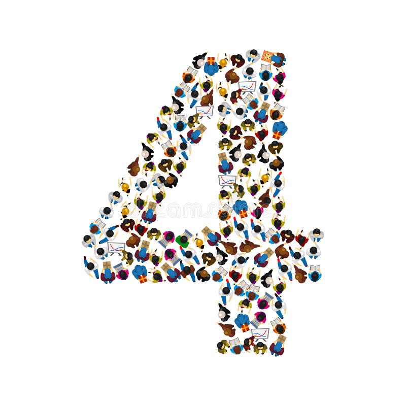 Large Group of People in Number 4 Four Form. People Font. Vector ...