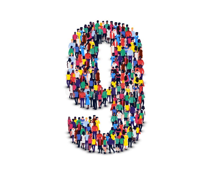 Large Group of People in Number 9 Nine Form Stock Vector - Illustration ...