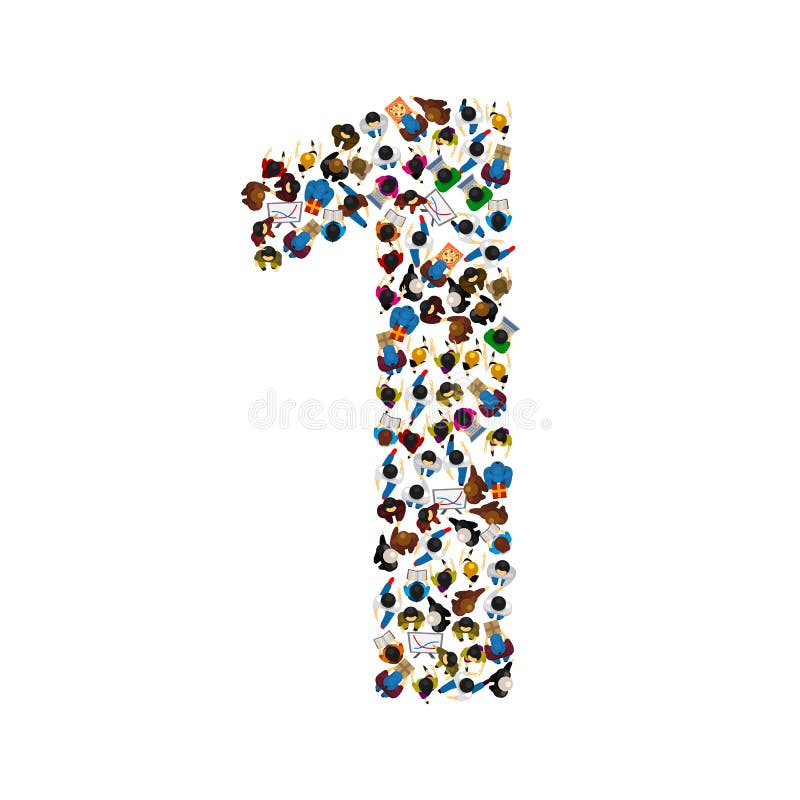 Large Group of People in Number 1 One Form. People Font. Vector ...
