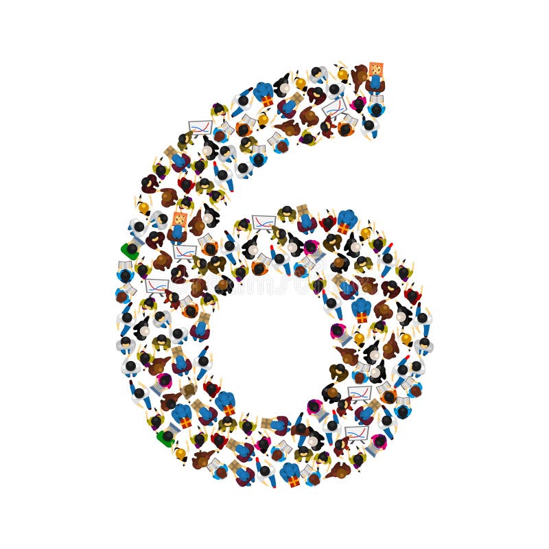 Large Group of People in Number 6 Six Form. People Font. Vector ...