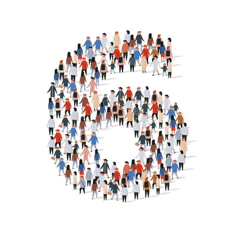 Large Group of People in Number 6 Six Form Stock Vector - Illustration ...