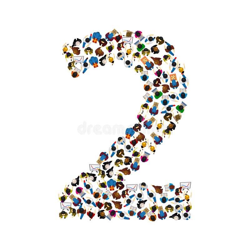 Large Group of People in Number 2 Two Form. People Font. Vector ...