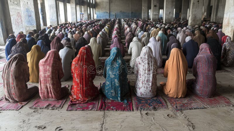 Large Group of People in Prayer Inside a Building Stock Illustration ...