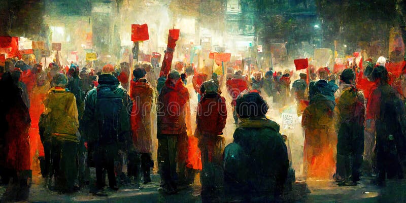 Large Group of People Protesting. Big Crowd of People on the Streets ...