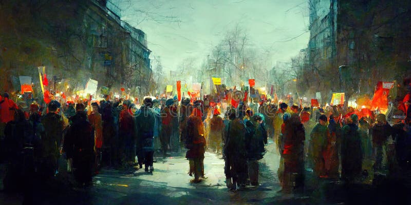 Large Group of People Protesting. Big Crowd of People on the Streets ...