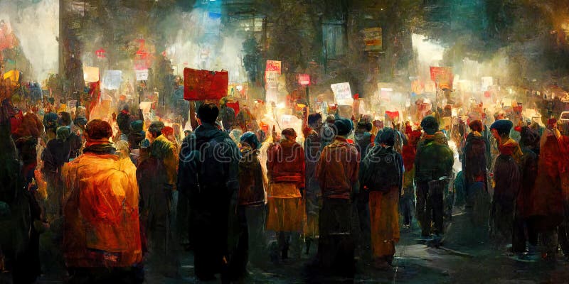 Large Group of People Protesting. Big Crowd of People on the Streets ...