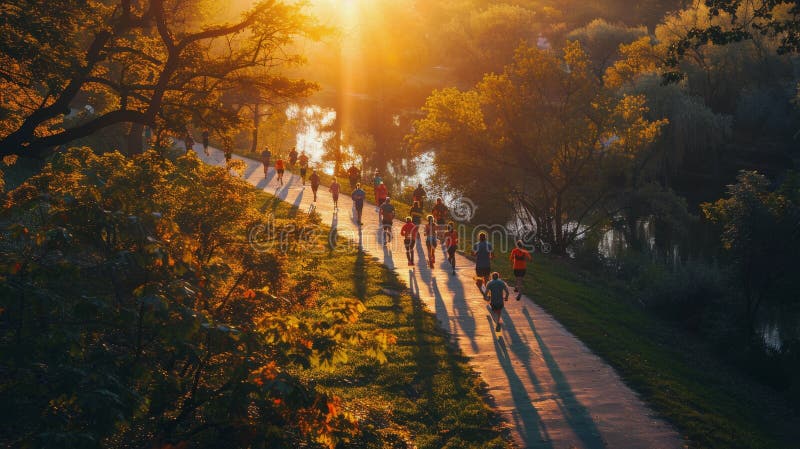 Large Group of People Running Down a Path Stock Photo - Image of motion ...