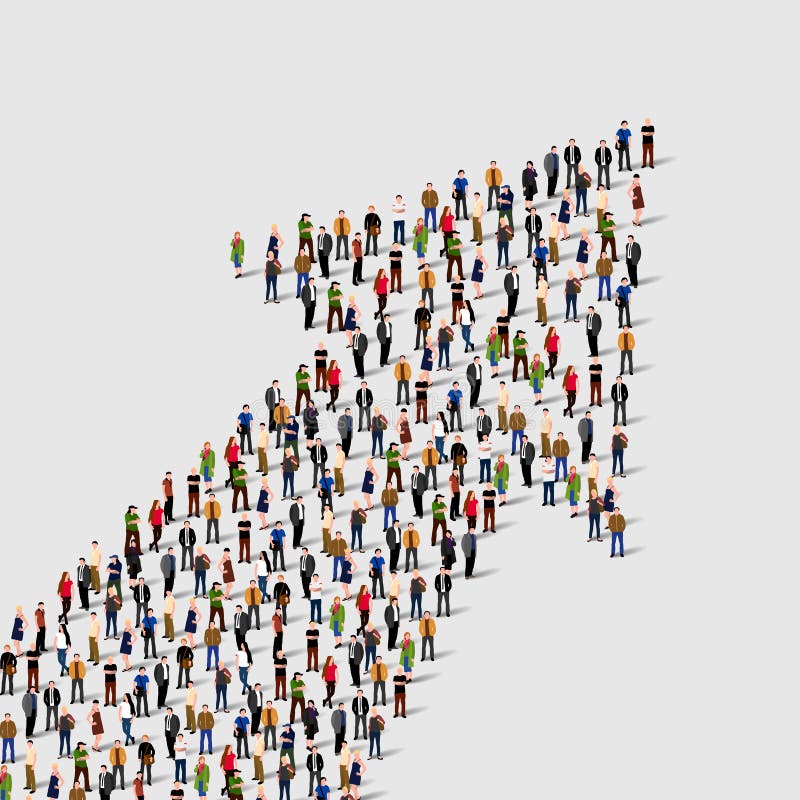 Large Group of People in an Arrow. Stock Vector - Illustration of ...