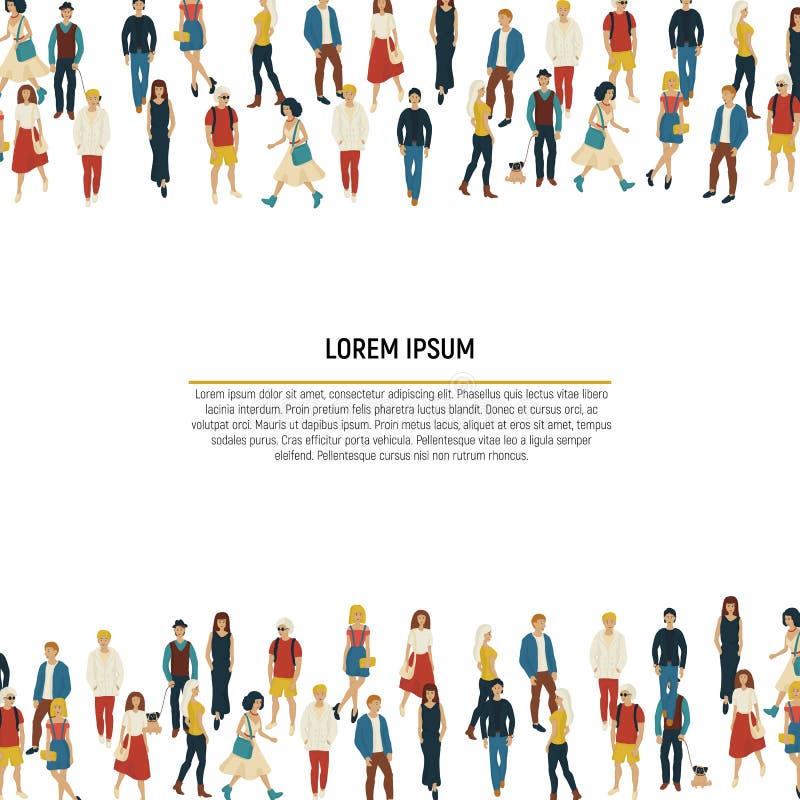 Large Group of People in the Shape of Border. Vector Illustration Stock ...