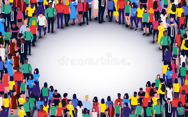 Large Group of People in the Shape of a Circle on White Background ...