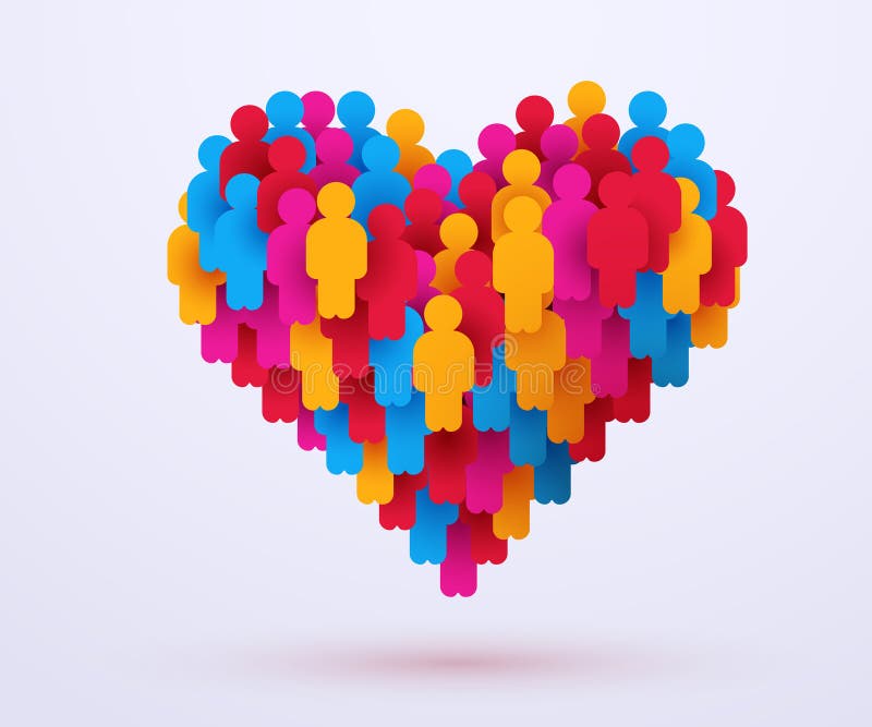 Large Group of People in Shape of Heart Symbol Stock Vector ...