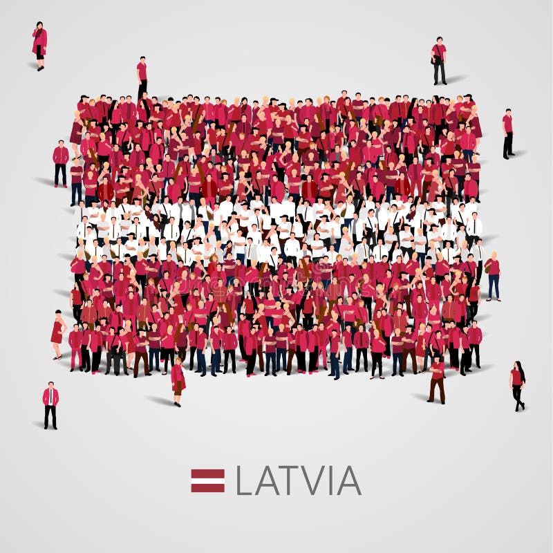Large Group of People in the Shape of Latvian Flag. Republic of Latvia ...
