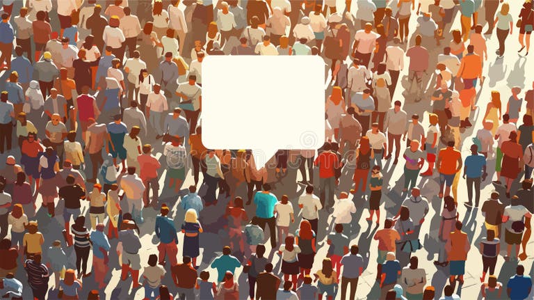 A Large Group of People with a Square Chat Speech Bubble, Representing ...