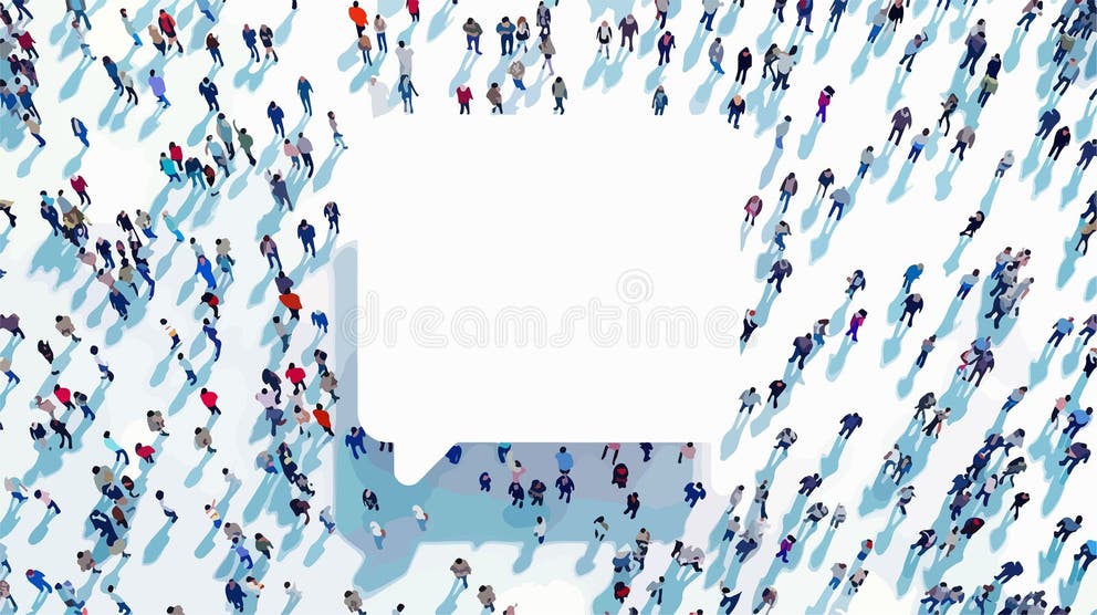 A Large Group of People with a Square Chat Speech Bubble, Representing ...