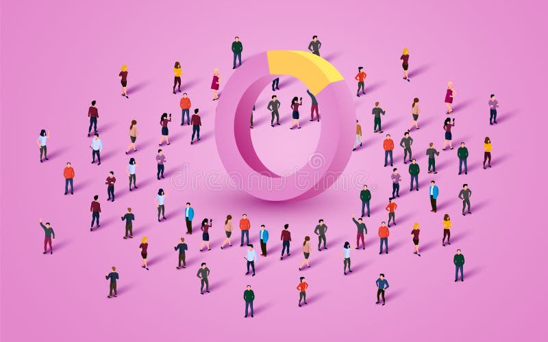 Large Group of People Standing Around Pie Chart. People Crowd ...