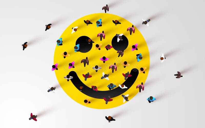 Large Group of People Standing Around Smiling Emoji. People Crowd Stock ...