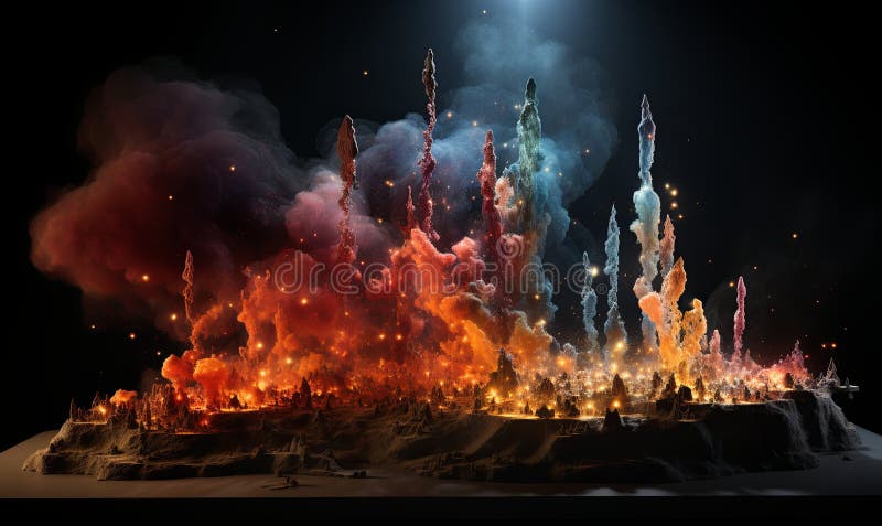 Large Group of People Standing in Front of Fire Stock Photo - Image of ...