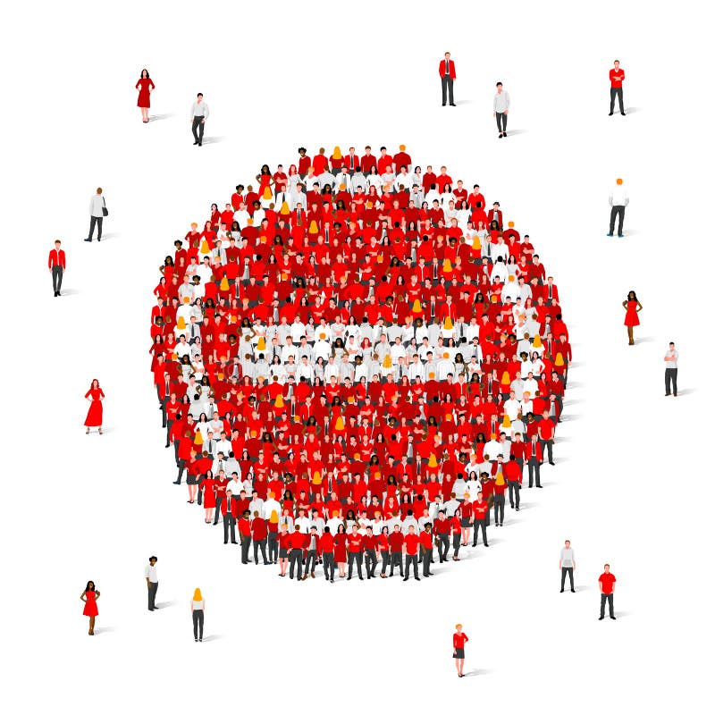 A Large Group of People are Standing in a Round Stop Sign. Red Sign of ...