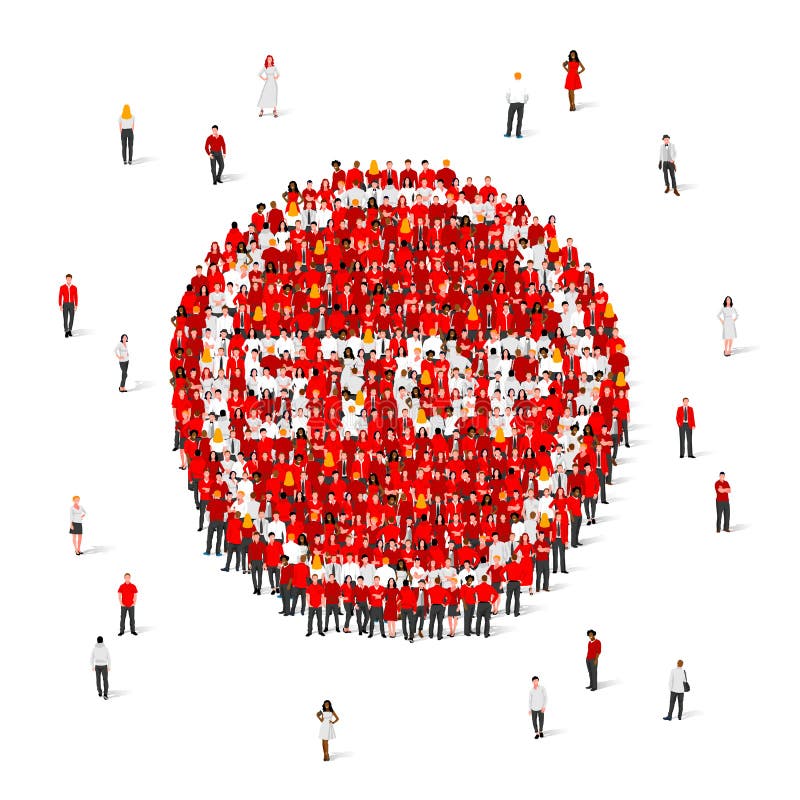 A Large Group of People are Standing in a Round Stop Sign. Red Sign of ...