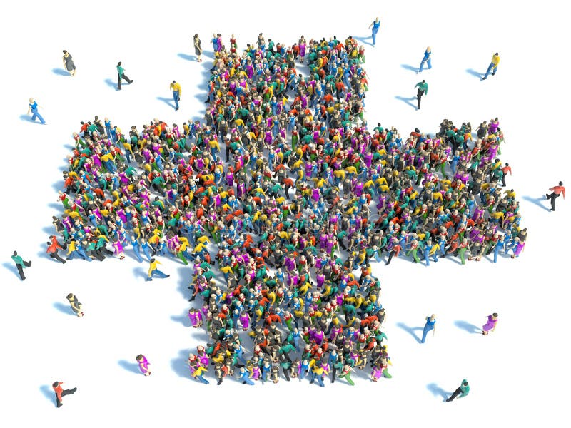 Large Group of People Standing in the Shape of a Cross Stock ...