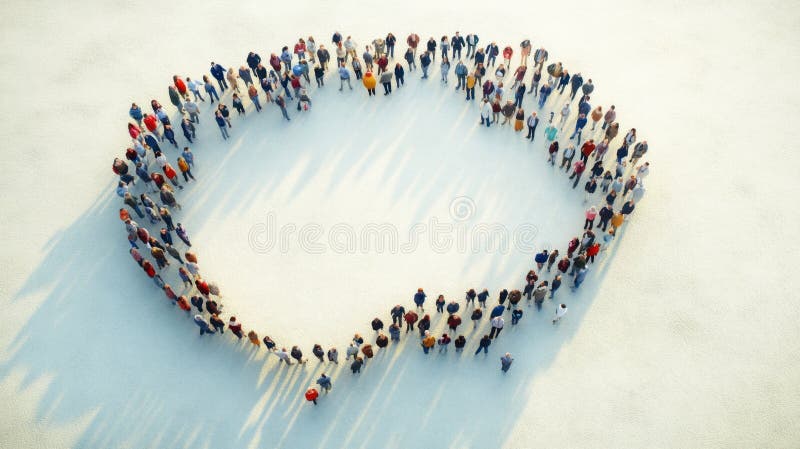 A Large Group of People Standing in a Speech Bubble Shape, Casting Long ...