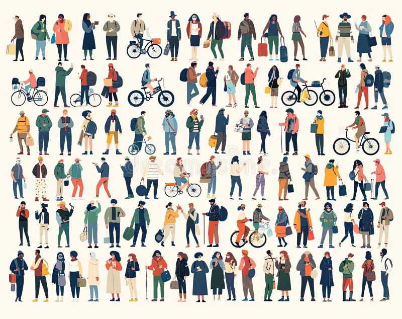 A Large Group of People Standing Together on a White Background Stock ...