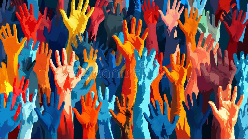 A Large Group of People with Their Hands Up in the Air, AI Stock ...