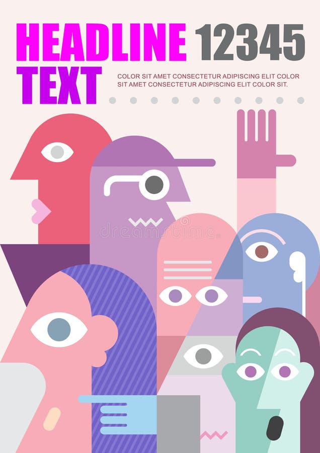 Large Group of People Vector Template Layout, Size A4 Stock Vector ...