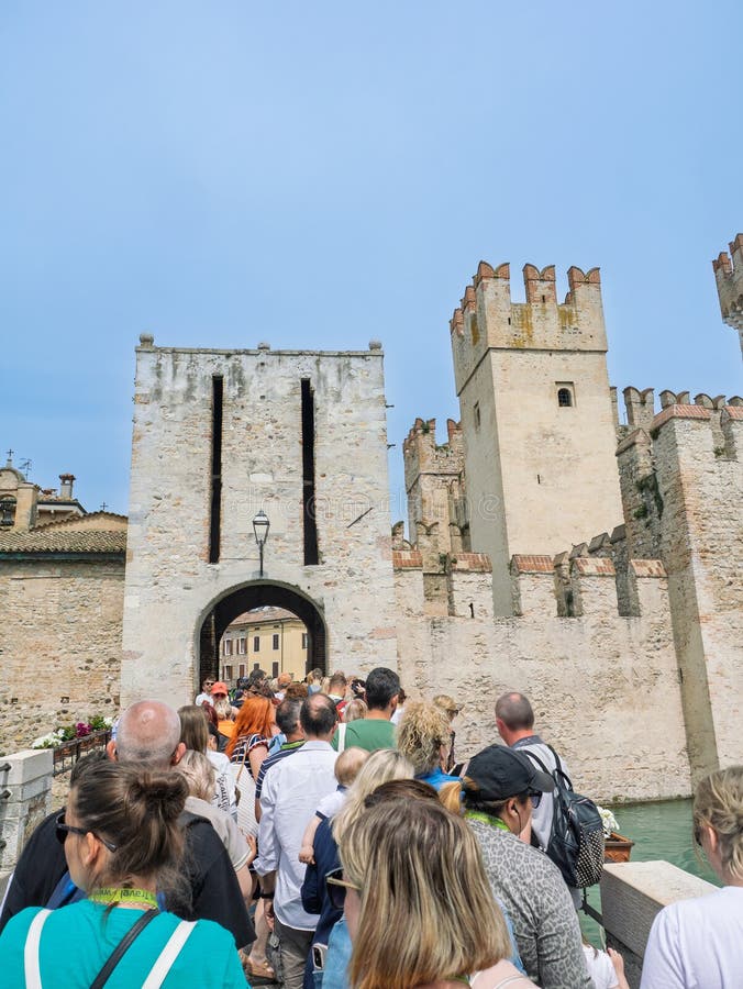 Large Group People Visiting Ancient Sirmione Castle Italy Stock Photos ...