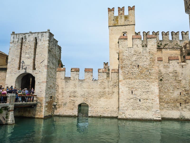 Large Group People Visiting Ancient Sirmione Castle Italy Stock Photos ...