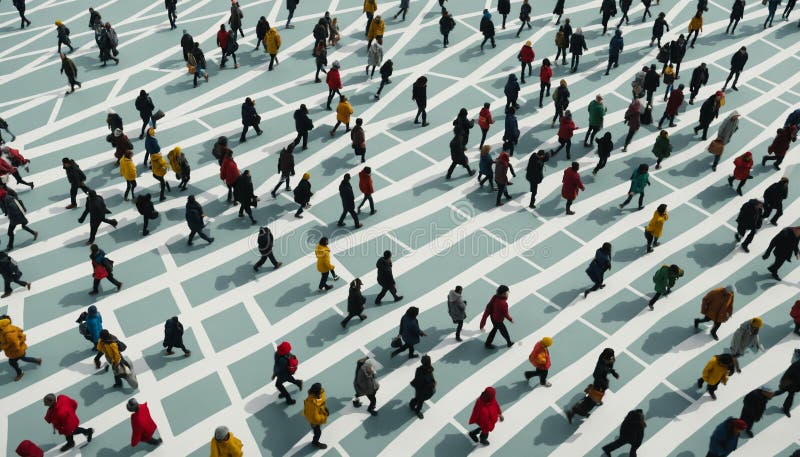 Large Group of People Walking Across a Patterned Surface. the Ground is ...