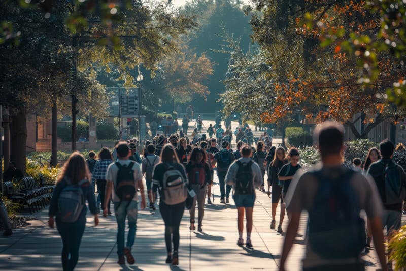 A Large Group of People Walking Down a Busy Sidewalk in a Bustling ...