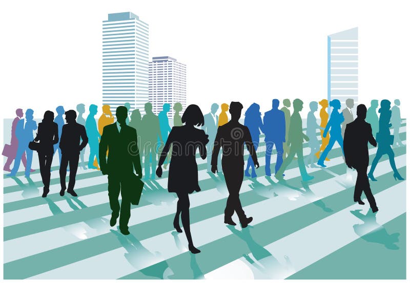 Large Group of People on a Zebra Crossing, Illustration Stock ...