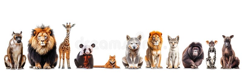 Large Group of Different Animals Together in Front View. Isolated on ...