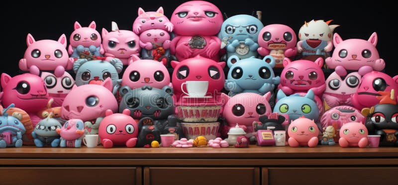 A Large Group of Pink and Black Stuffed Animals. Generative AI Image ...