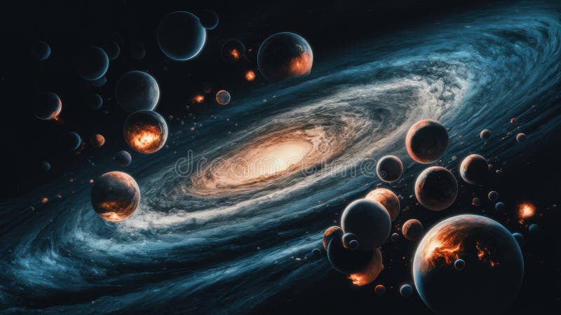A Large Group of Planets and Stars in a Galaxy, AI Stock Photo - Image ...
