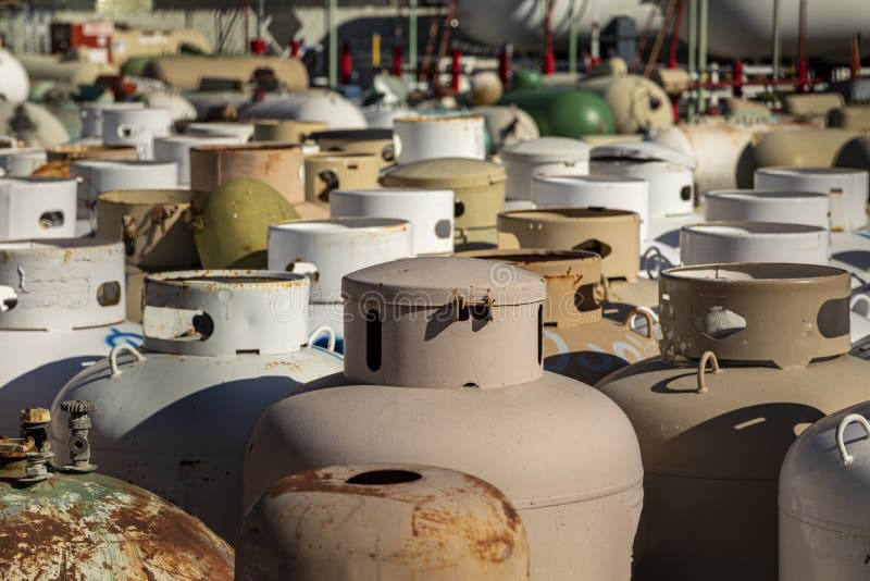 A Large Group of Propane Tanks in an Industrial Yard Stock Image ...