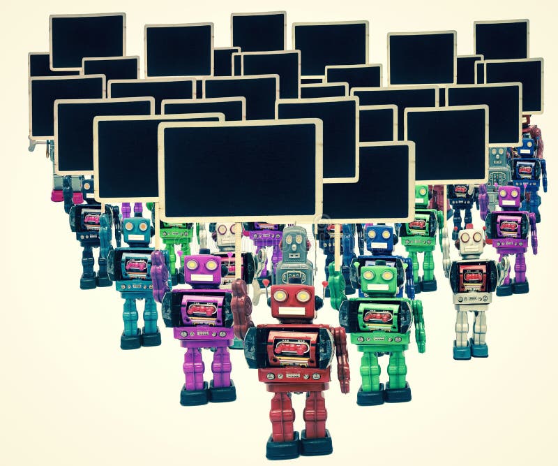 A Large Group of Robot Protesters Stock Photo - Image of community ...