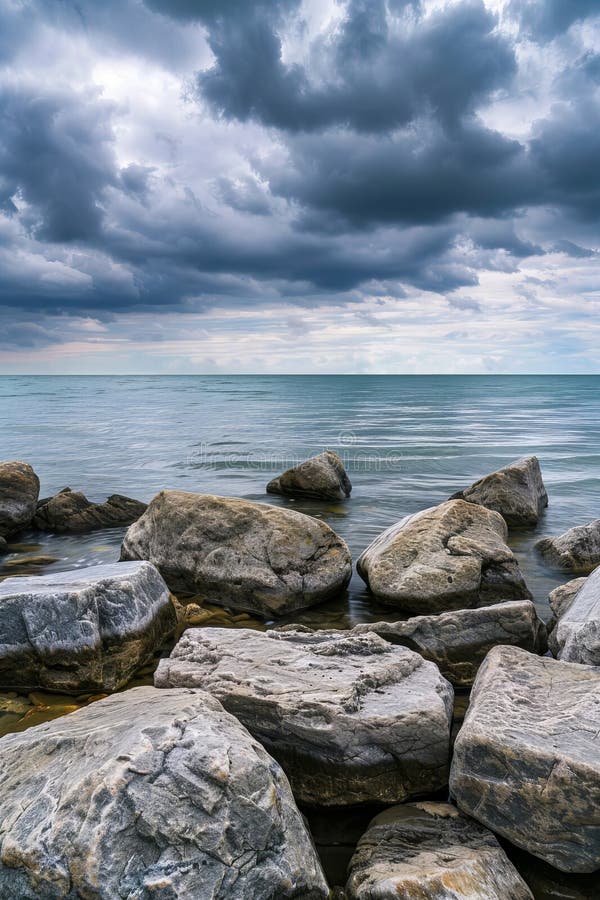 A Large Group of Rocks on the Shore of the Ocean Stock Image - Image of ...