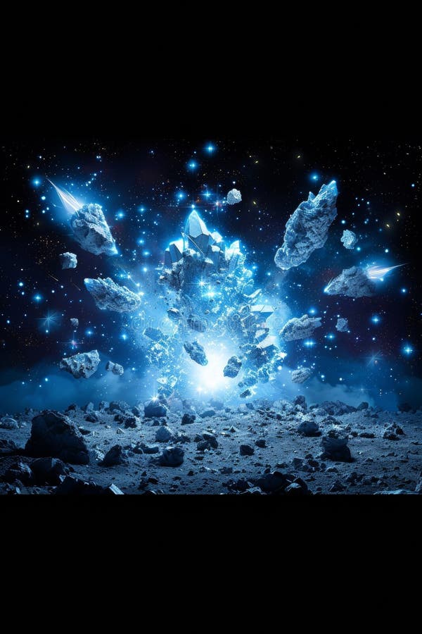 A Large Group of Rocks and Space Debris in a Blue Sky, AI Stock ...